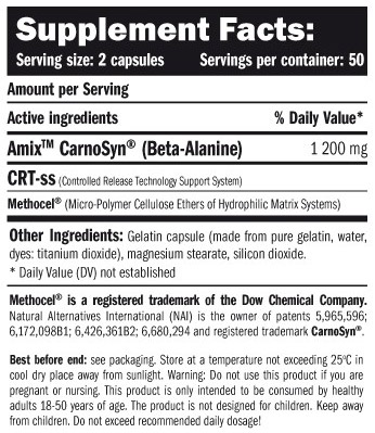 CarnoSyn ® /Beta-Alanine/ 600mg. / 100 Caps. - Аптеки 36.6